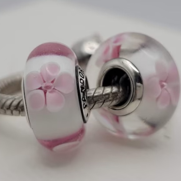 Pandora | Jewelry | Pandora Pair Of Cherry Blossom Murano Glass Beads ...